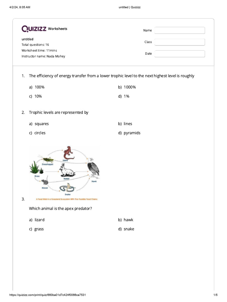Energy Transfer and Trophic Levels Quiz | PDF | Food Web | Foods