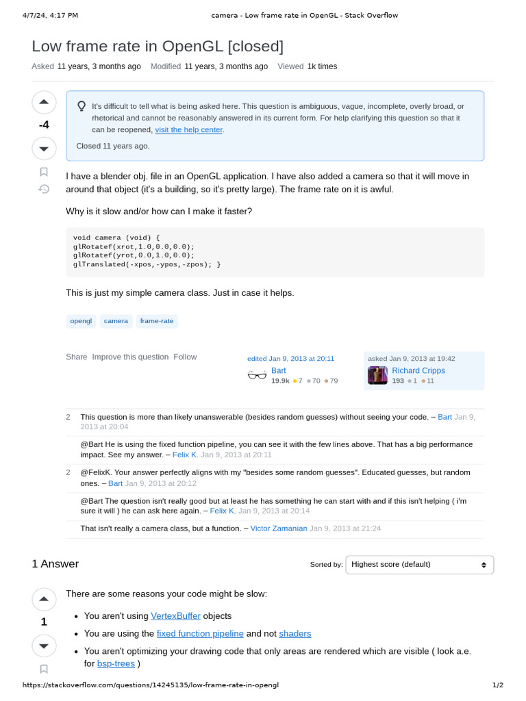 Camera Low Frame Rate In Opengl Stack Overflow Pdf Shader Computing 9142