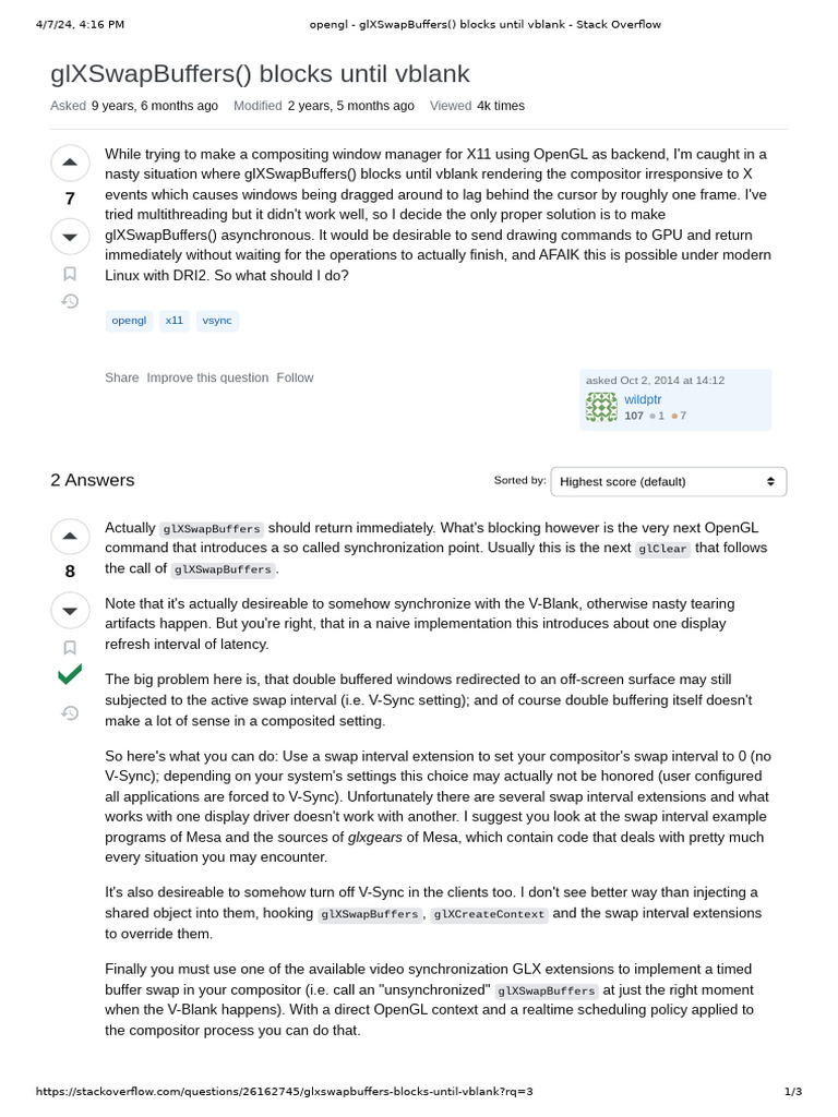 Opengl - glXSwapBuffers Blocks Until Vblank - Stack Overflow | PDF ... Opengl - glXSwapBuffers Blocks Until Vblank - Stack Overflow | PDF ...
