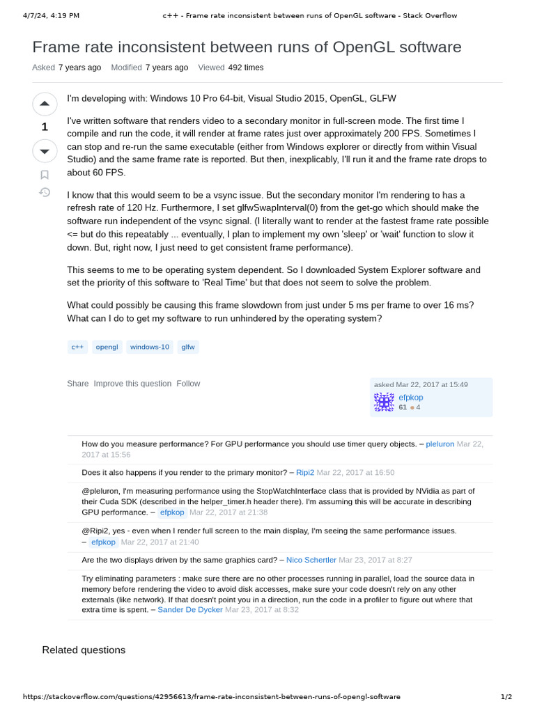 C Frame Rate Inconsistent Between Runs Of Opengl Software Stack Overflow Pdf Frame 