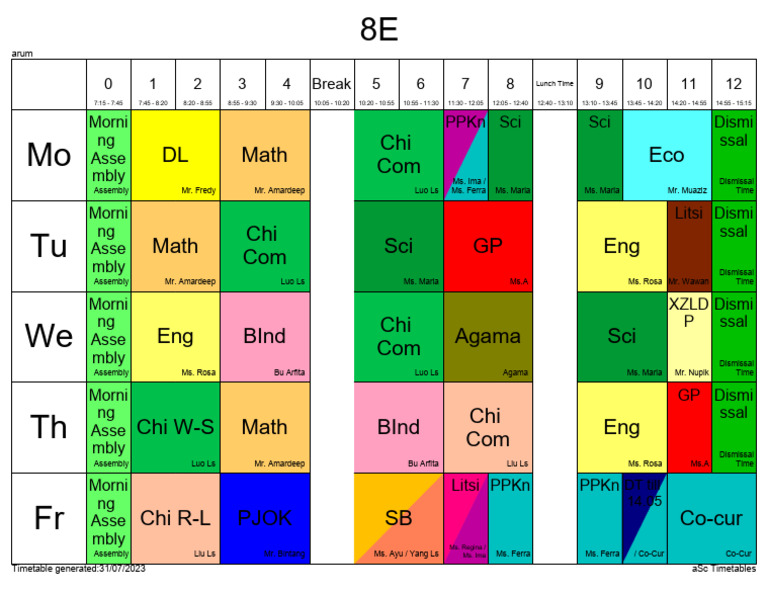 8E Student Timetable - 24 July 2023 - Revised | PDF
