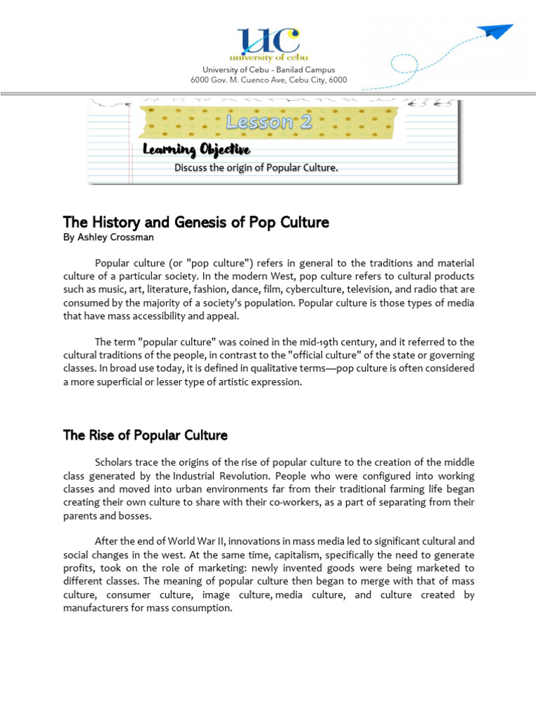 The History and Genesis of Pop Culture | PDF | Popular Culture | Social ...