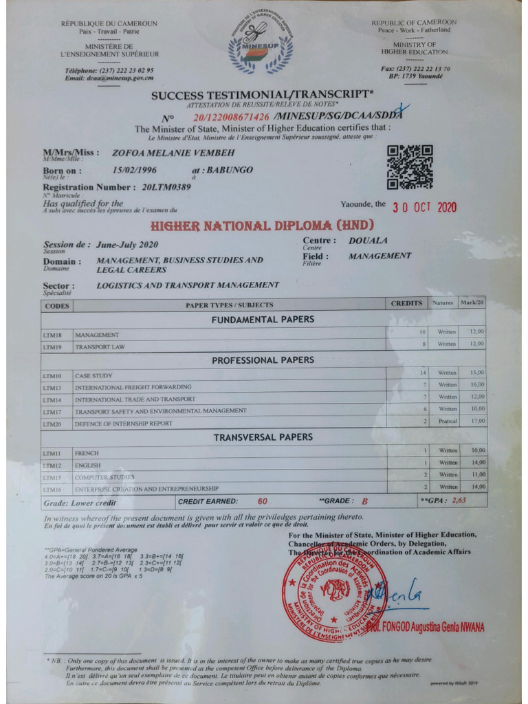 HND Transcript | PDF