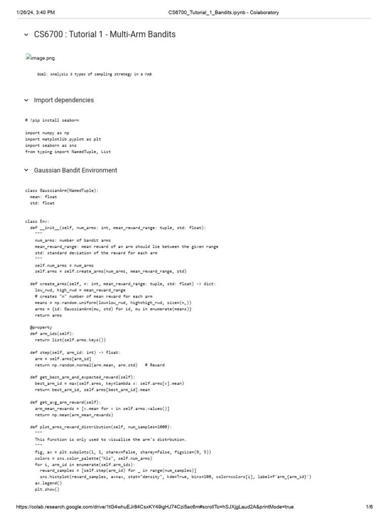 CS6700 - Tutorial - 1 - Bandits - Ipynb - Colaboratory | PDF | Probability Theory | Computer ...