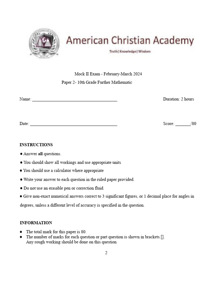 Add Maths Mock 2 | PDF | Equations | Mathematics