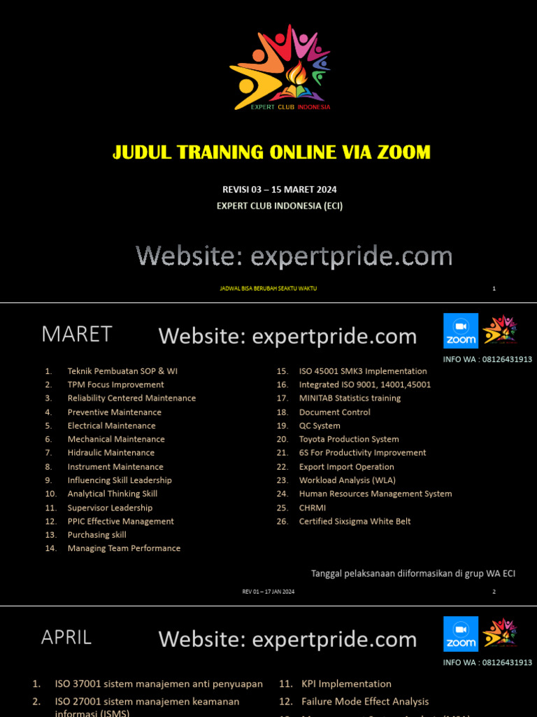 ECI 2024 Online Training Schedule | PDF | Six Sigma | Iso 9000