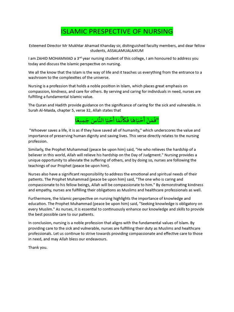ISLAMIC PRESPECTIVE OF NURSING | PDF | Compassion | Muhammad ISLAMIC PRESPECTIVE OF NURSING | PDF | Compassion | Muhammad