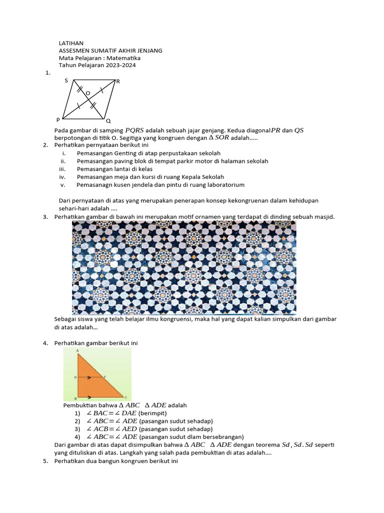 Latihan Asaj Matematika 2024 | PDF