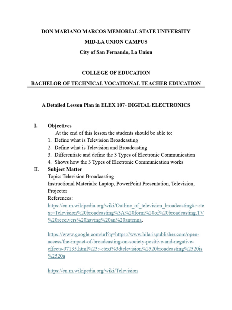 Educ 108 Lesson Plan | PDF | Duplex (Telecommunications) | Television