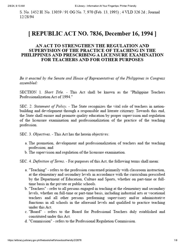 RA7836 | PDF | Teachers | Academic Degree