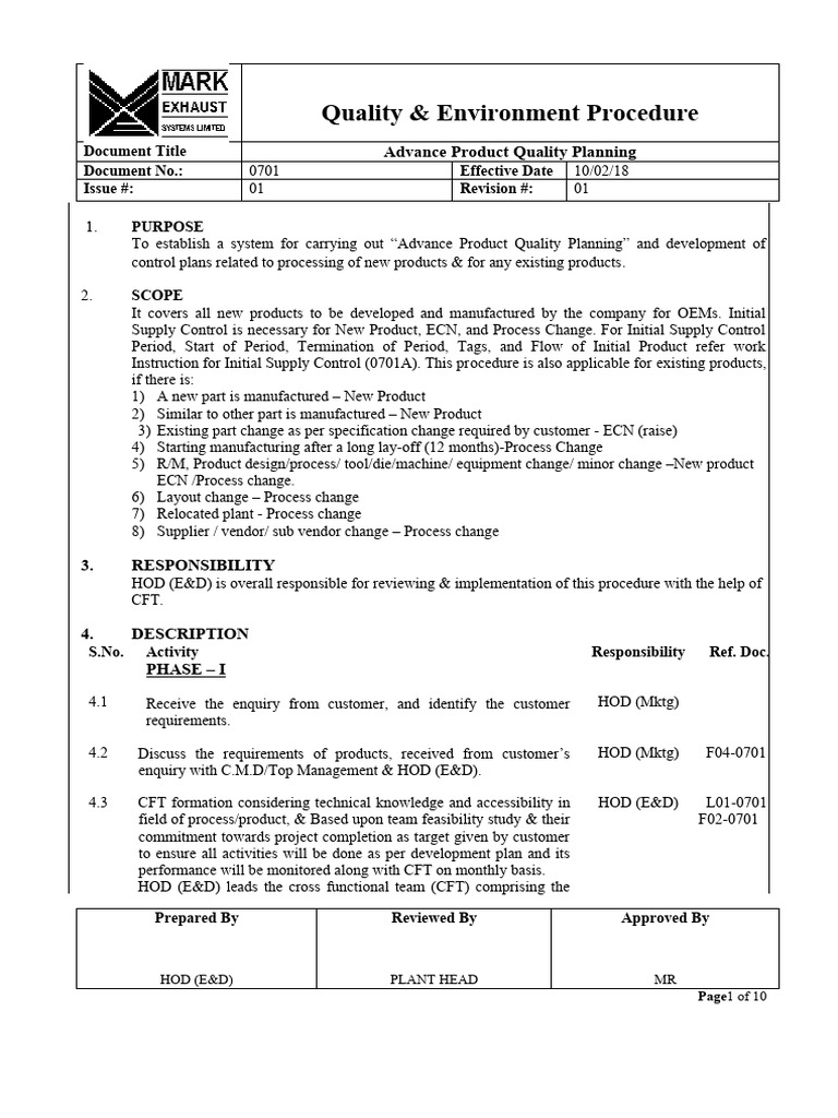 APQP Procedure - Updated-10.02.18 | Download Free PDF | Specification (Technical Standard ...