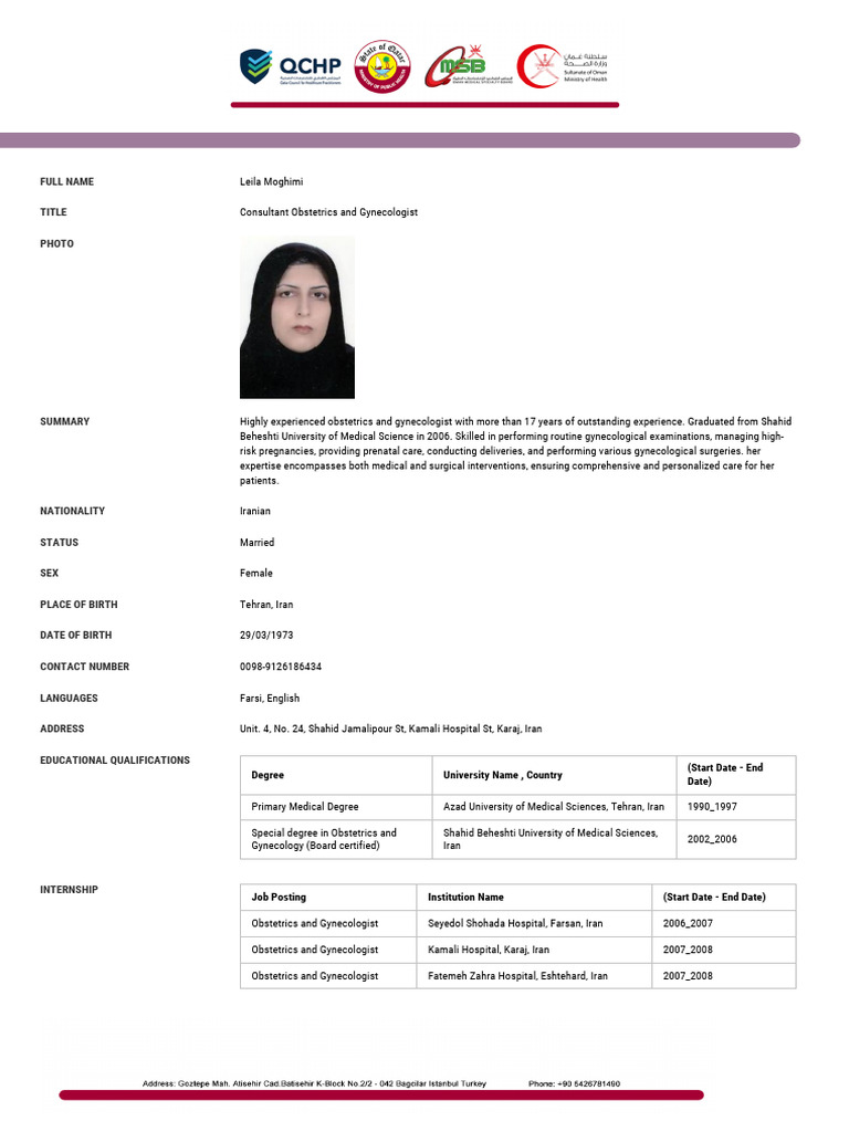 Resume Leila Moghimi Pdf Gynaecology Obstetrics