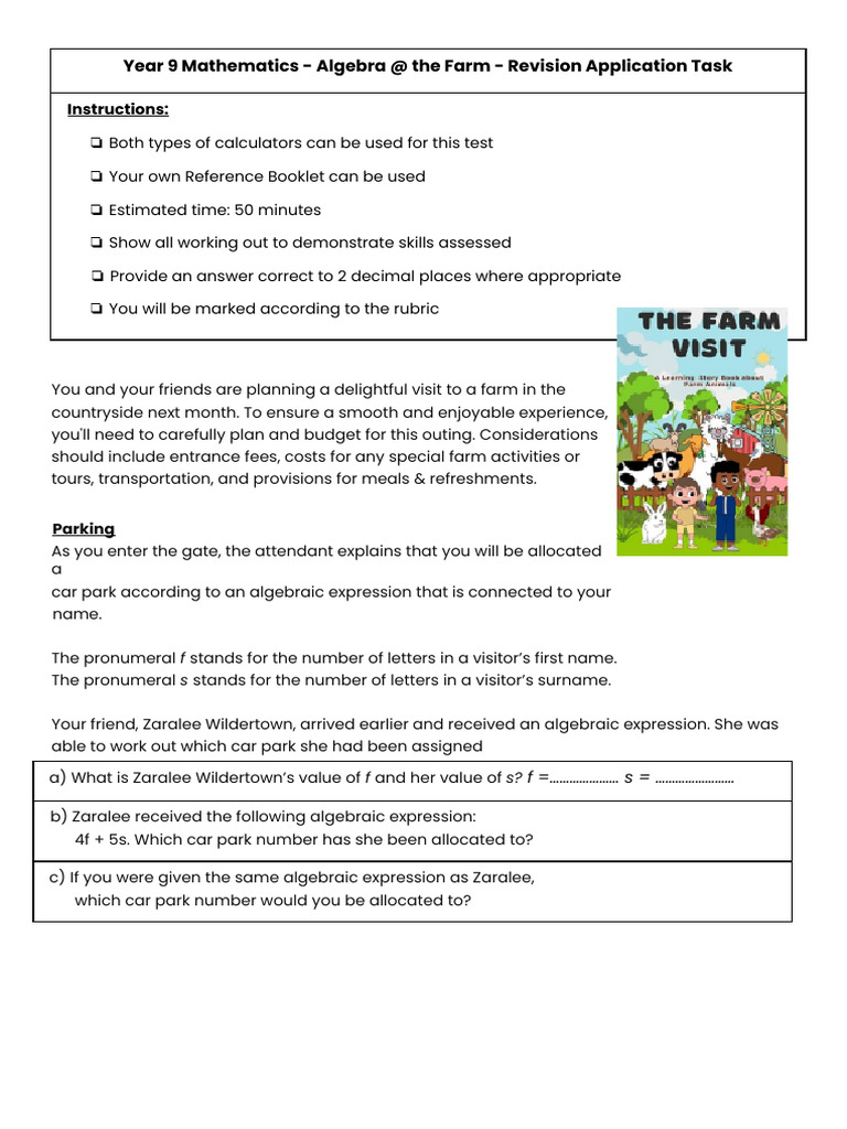 ANSWERS To Year 9 Mathematics - Algebra at The Farm - Revision ...