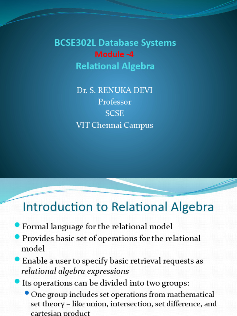 Module 4_Relational Algebra | PDF | Relational Model | Information ... Module 4_Relational Algebra | PDF | Relational Model | Information ...