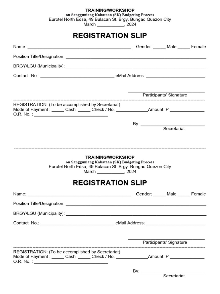 Registration Slip SK | PDF