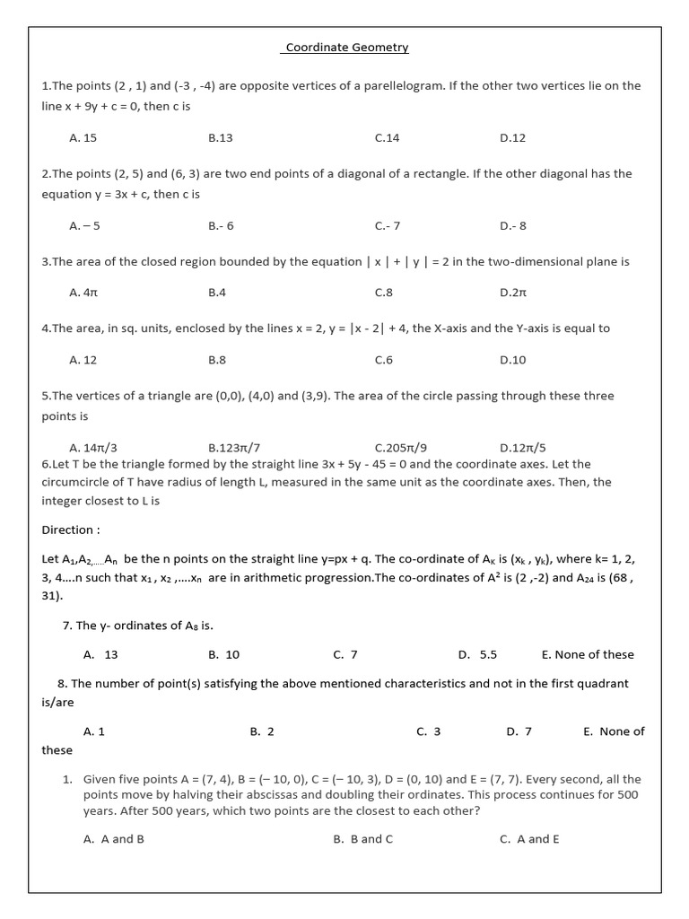 Coordinate Geometry Problems and Solutions | PDF