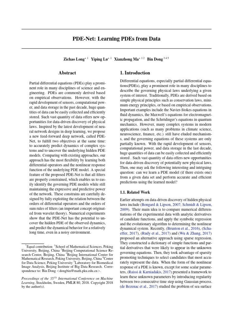 PDE-Net - Learning PDEs From Data | PDF | Partial Differential Equation | Equations