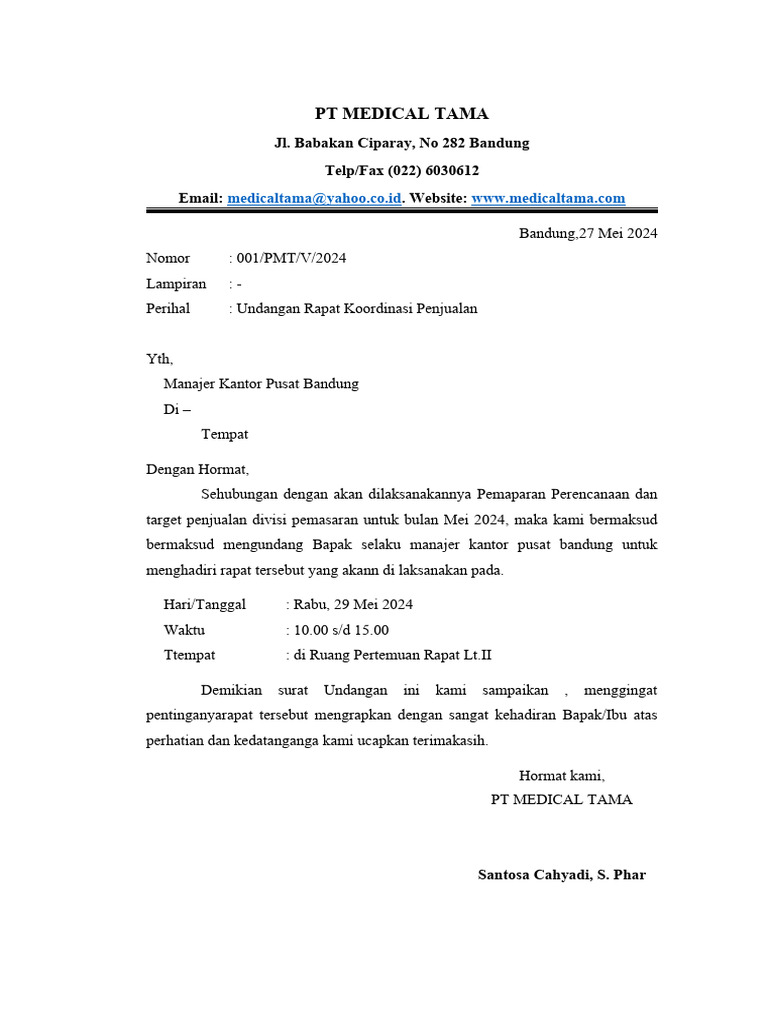 PT Medical Tama Undangan Rapat | PDF