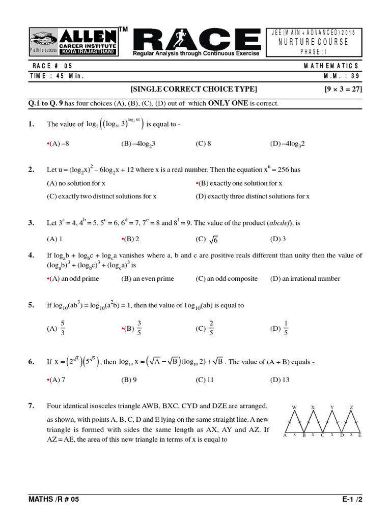 05 Race | PDF | Logarithm | Elementary Mathematics