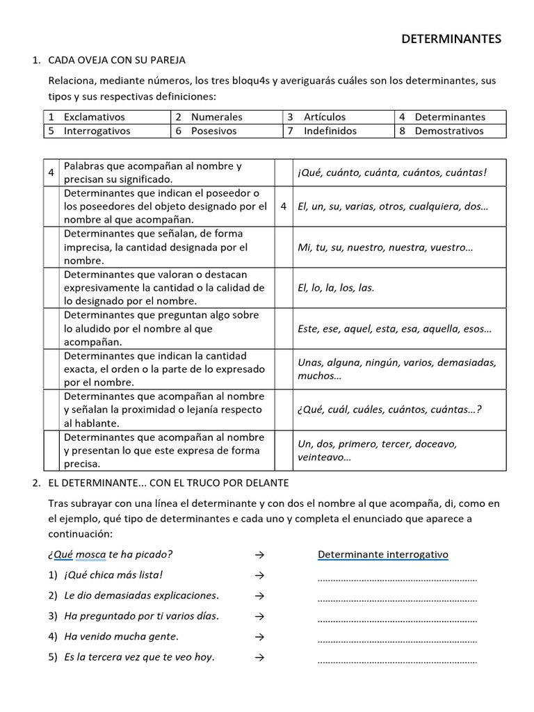 Tipos y Ejemplos de Determinantes y Pronombres | PDF | Lingüística ...
