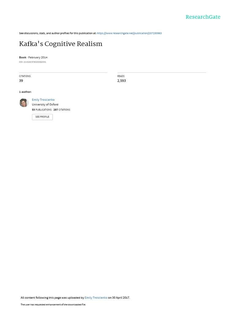 KafkasCognitiveRealism Frontmatterandintro Troscianko2014 | PDF ...