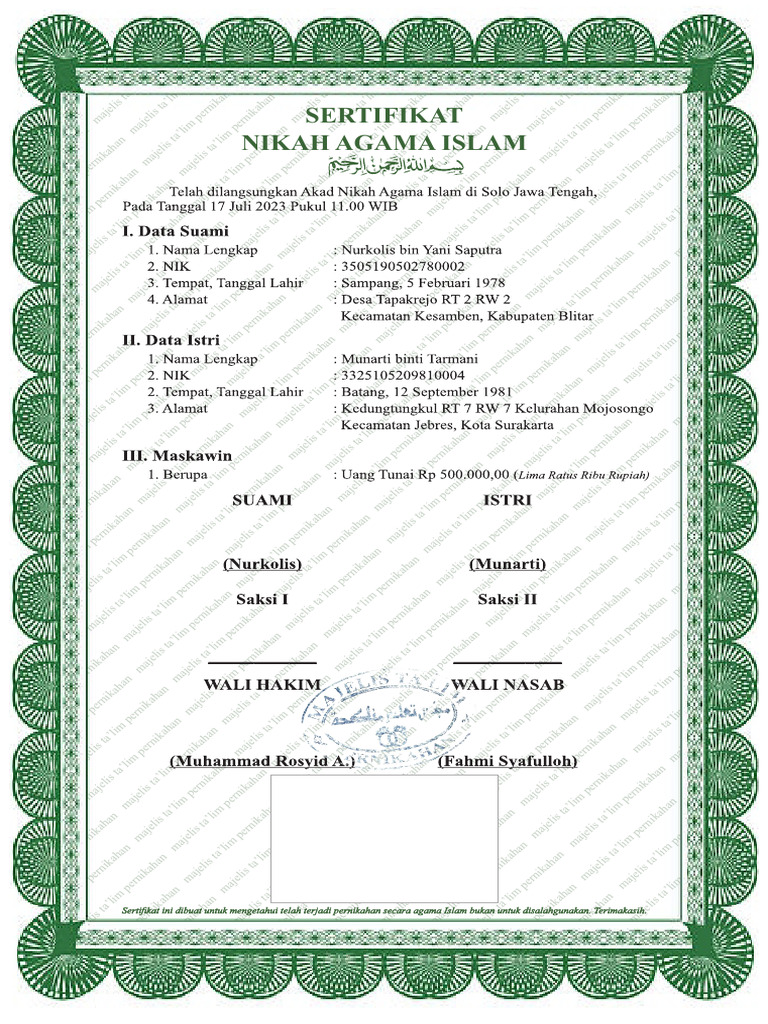 Sertifikat Nikah Siri | PDF