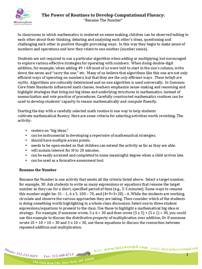 The Power of Routines - Rename the Number | PDF | Numbers | Subtraction