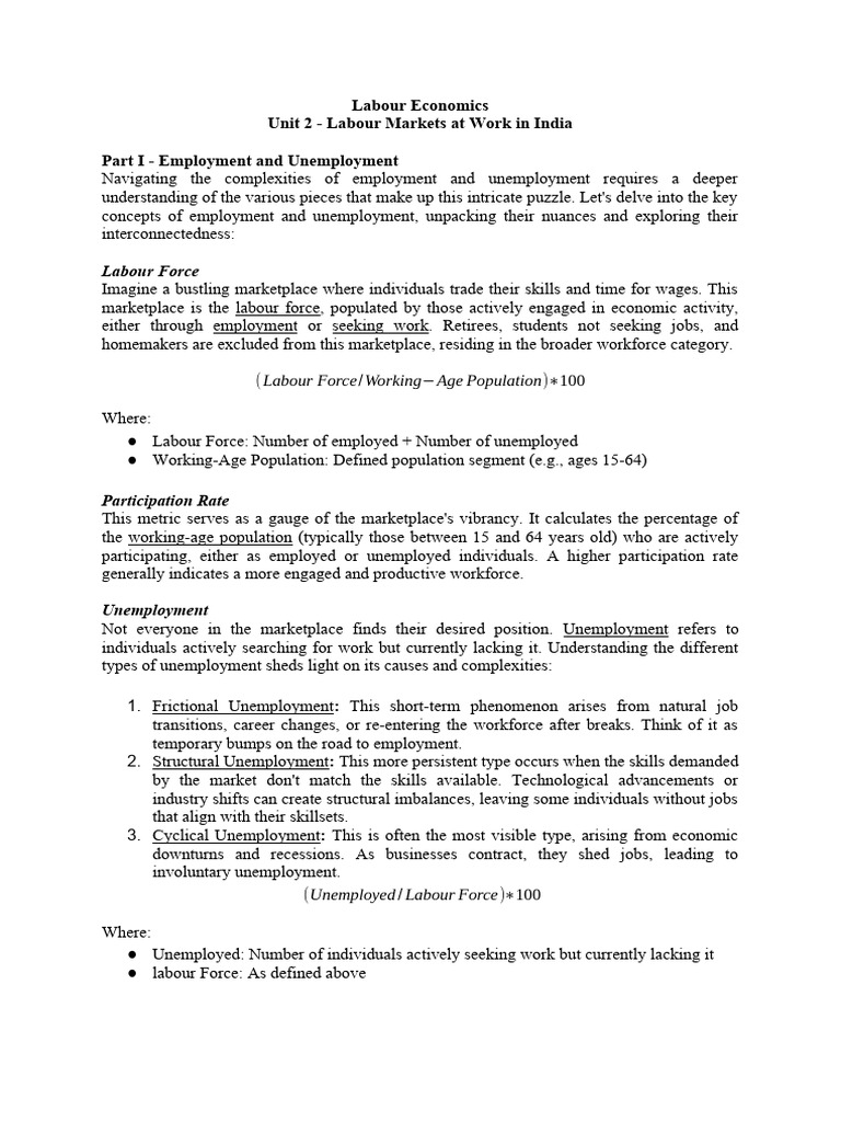 Labour Economics - Unit 2 | PDF | Unemployment | Employment