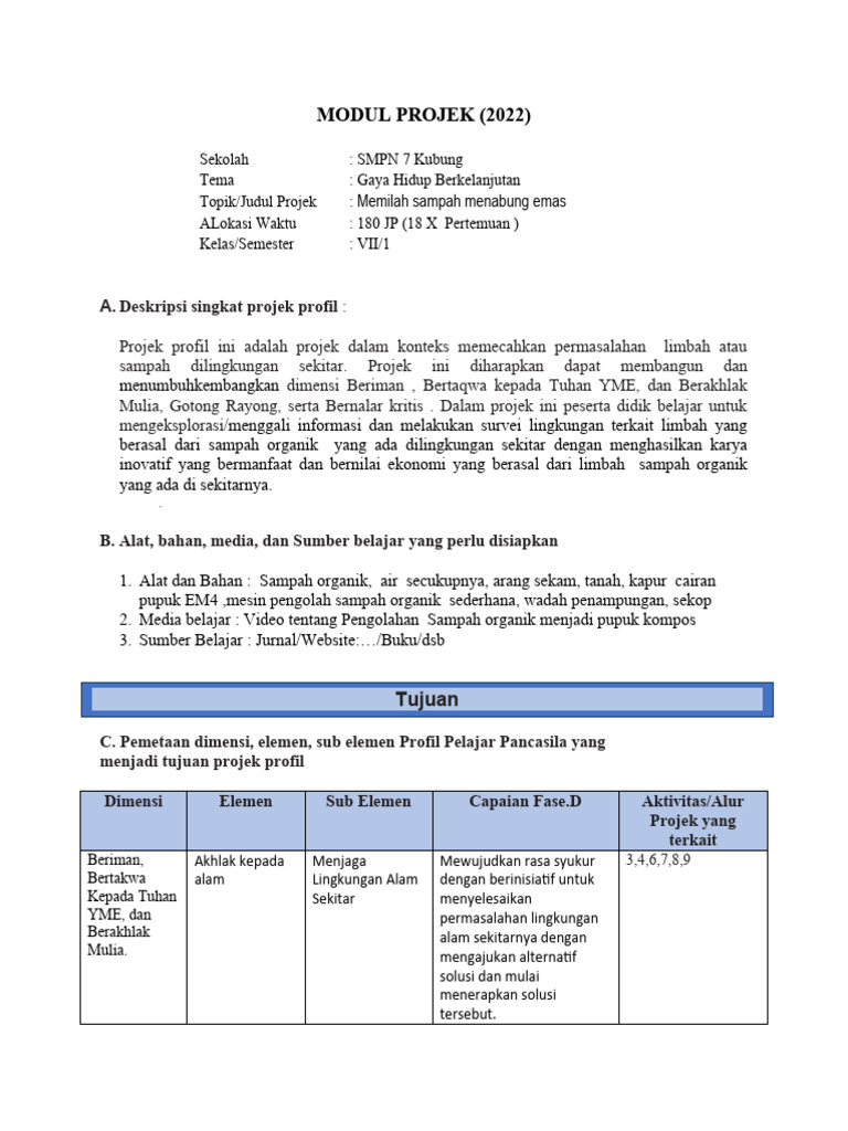 Modul Projec Gaya Hidup Berkelanjutan | PDF