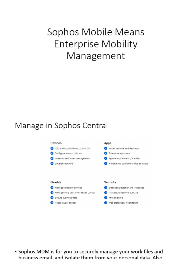 Sophos Mobile Means Enterprise Mobility Management | PDF | Proxy Server | Mobile App