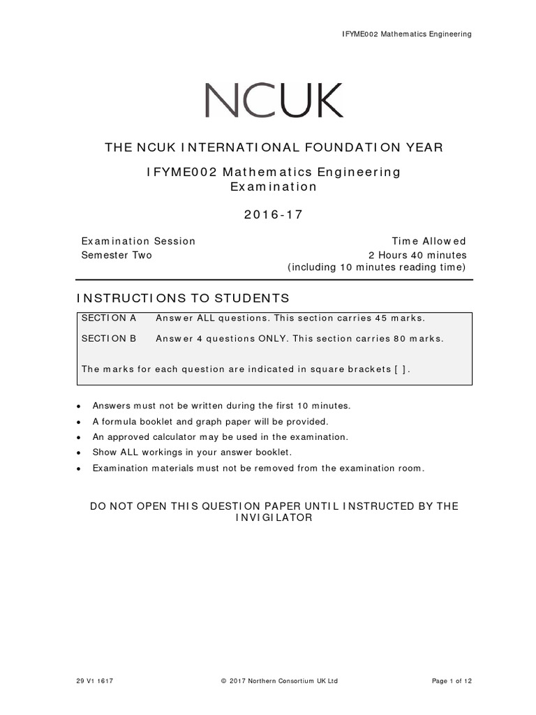 Mathematics Engineering Exam V1 1617 | PDF | Coordinate System | Equations