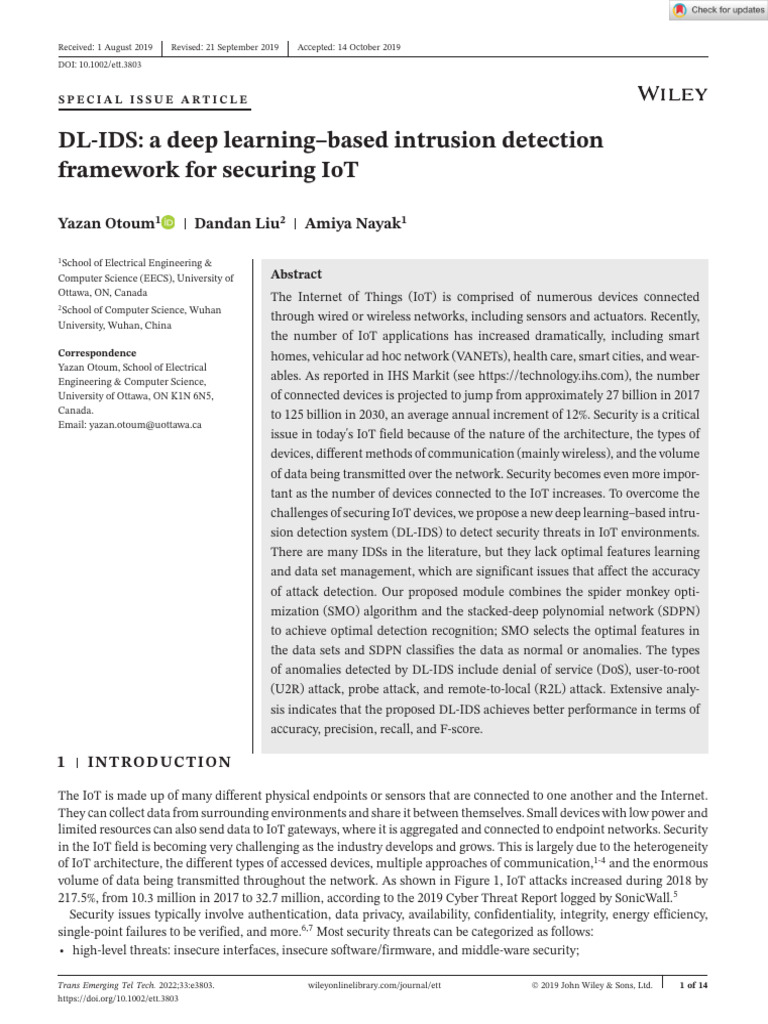 Transactions on Emerging Telecommunications Technologies - 2019 - Otoum - DL‐IDS a deep learning ...