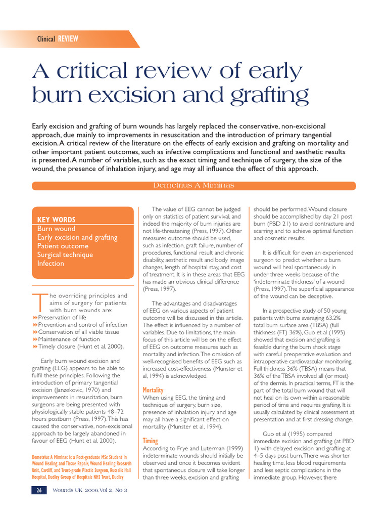 A Critical Review of Early Burn Excision and Grafting 1 1 | PDF | Burn ...