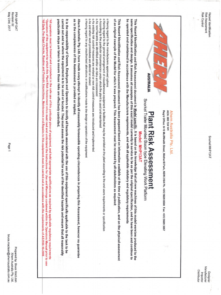 Risk Assessment MPH13AT Cherry Picker | PDF