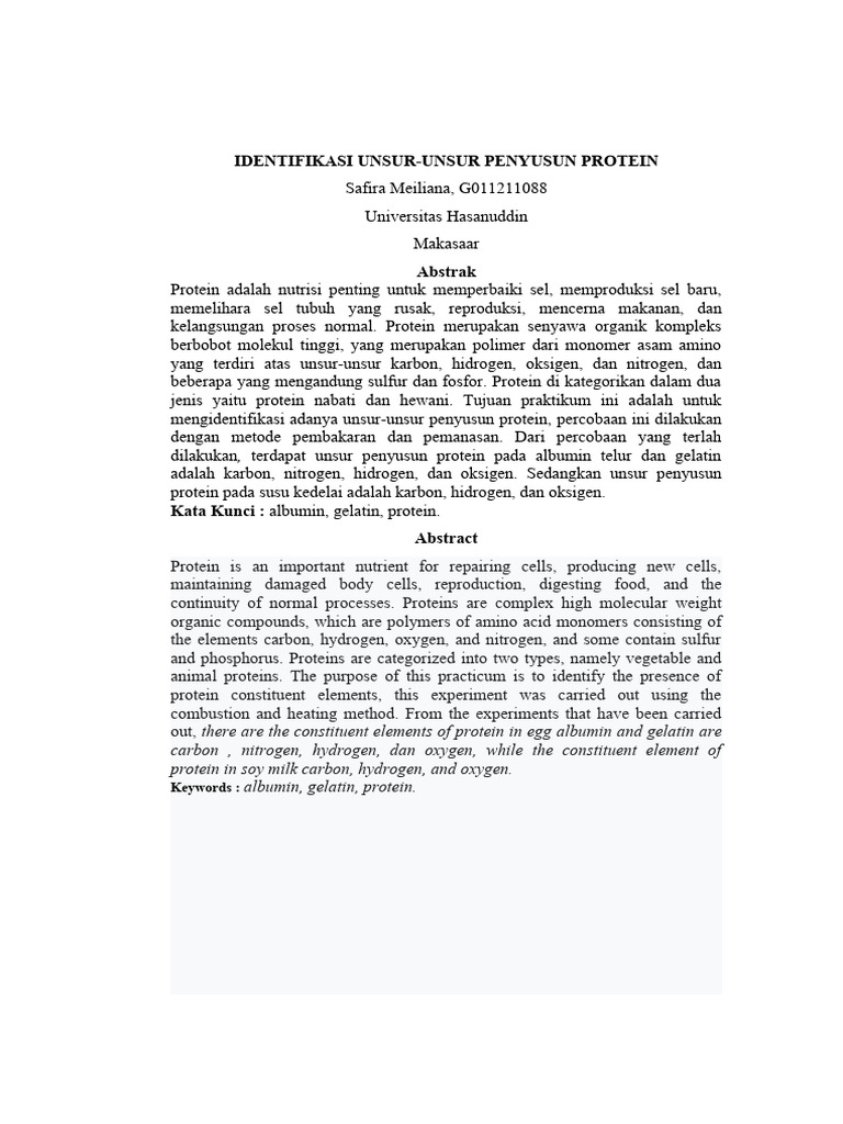 Identifikasi Unsur-Unsur Penyusun Protein | PDF | Kesehatan Holistik