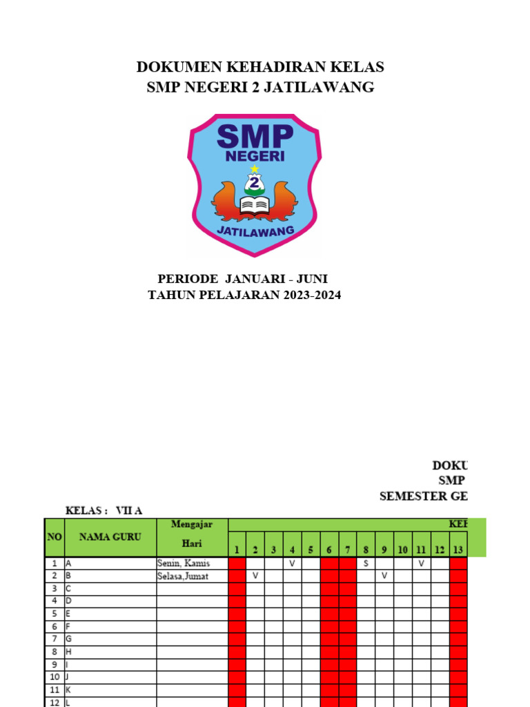 Contoh Format Dokumen Kehadiran Kelas | PDF