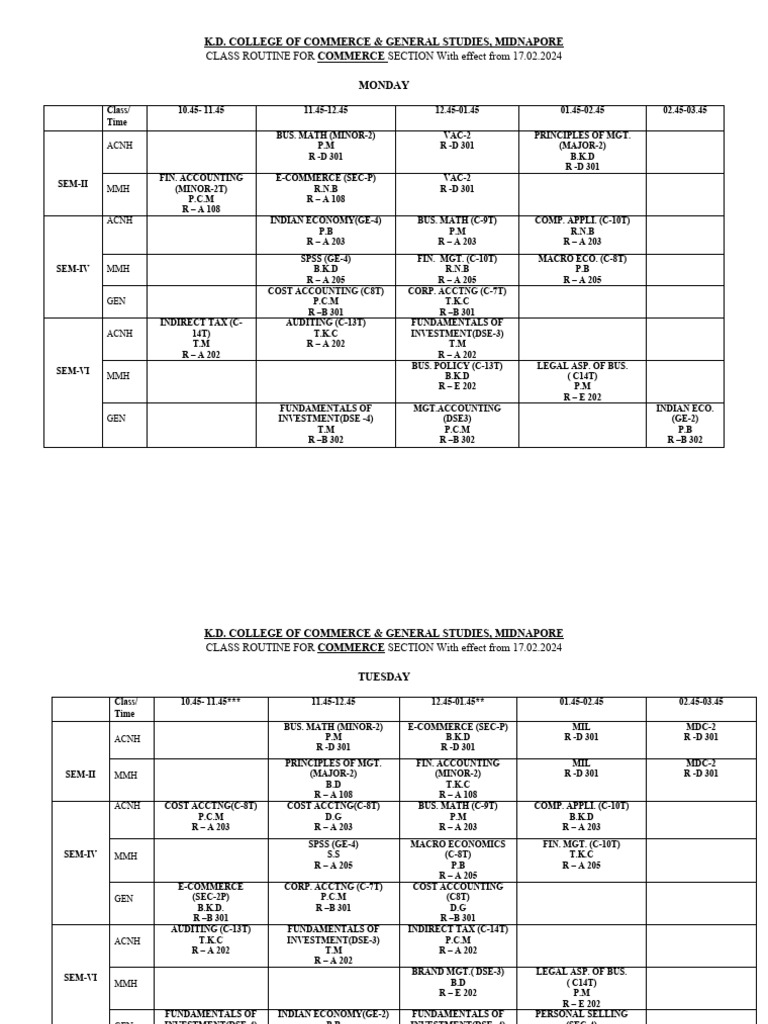 EVEN SEM ROUTINE-2023 | PDF | Economics | Economies