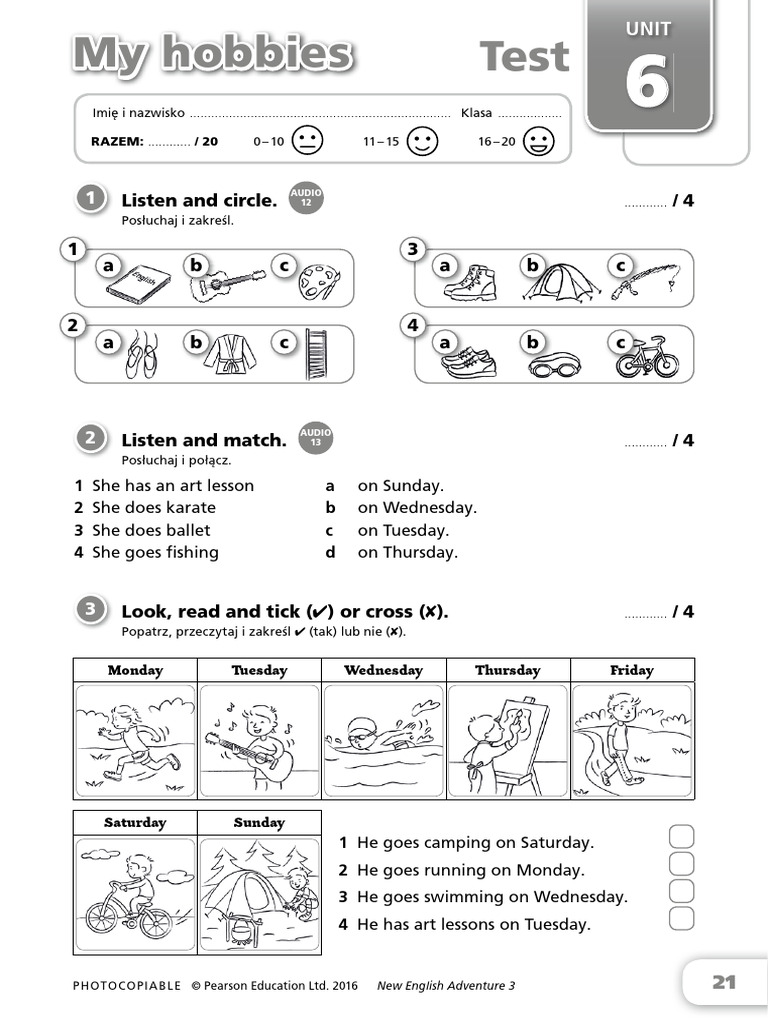 My Hobbies Test Unit 6 | PDF