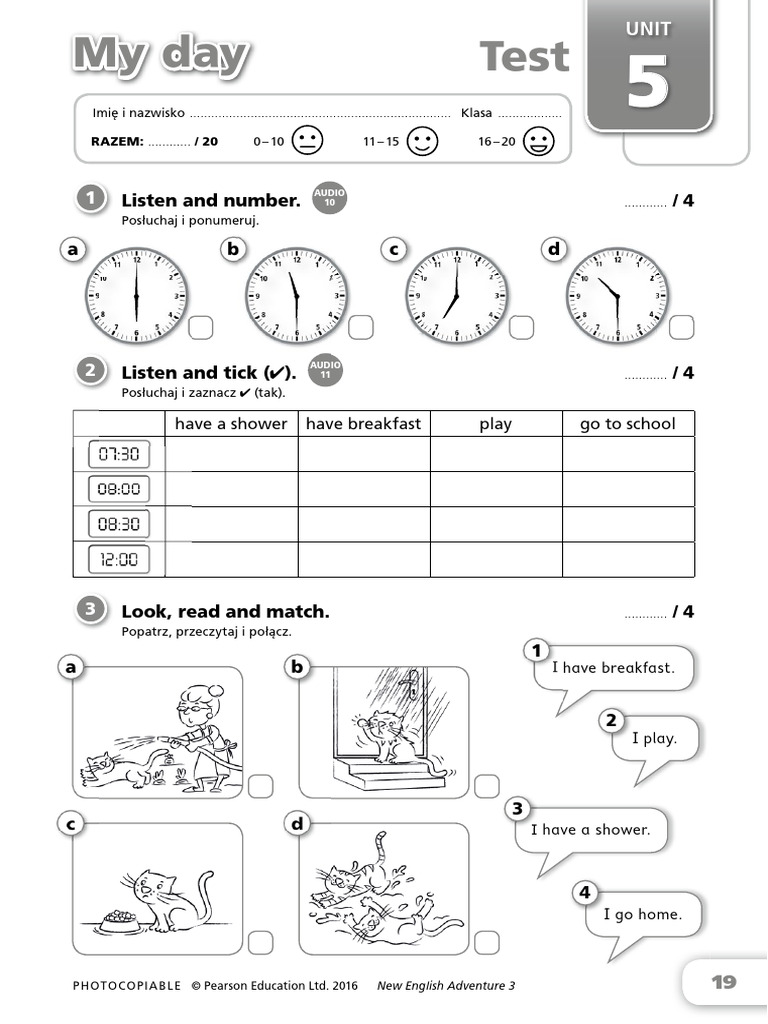 My Day Test Unit 5 | PDF