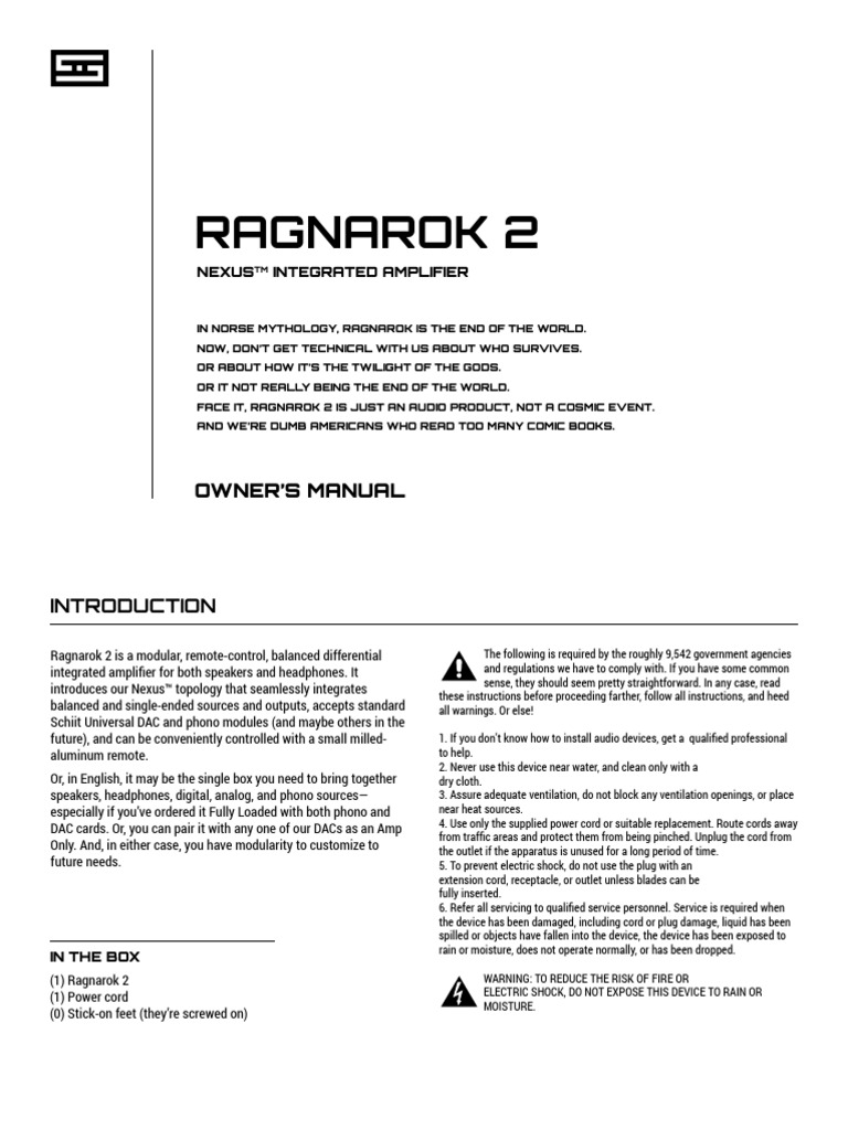 Ragnarok 2: Owner'S Manual | PDF | Headphones | Amplifier