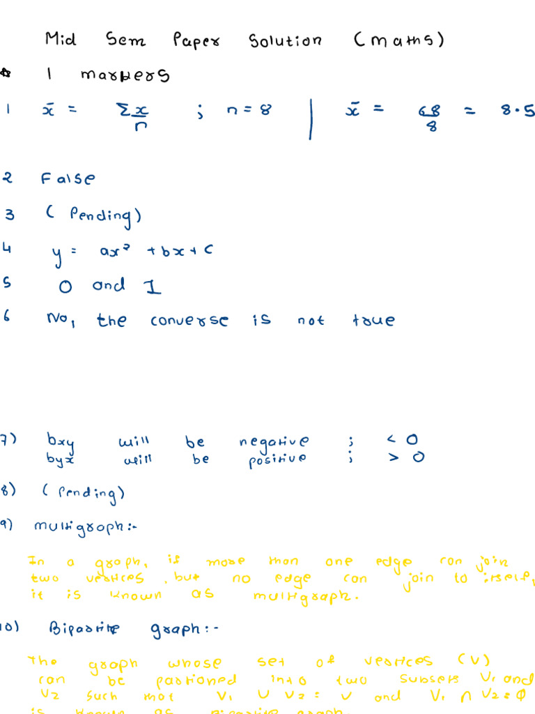 Maths Mid Sem Paper Soln | PDF
