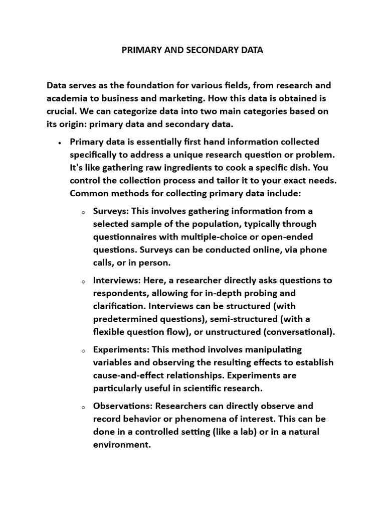 Primary vs Secondary Data Explained | PDF | Survey Methodology | Data ...