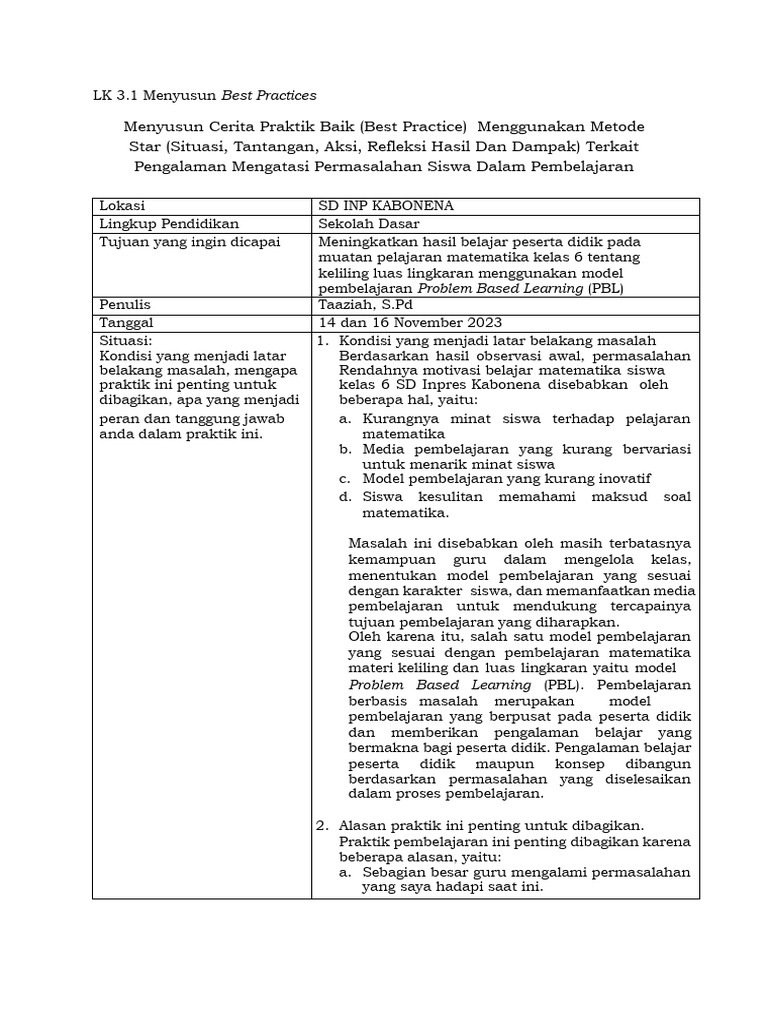 LK 1.3 Hasil Best Practice | PDF | Seni | Pengembangan Diri