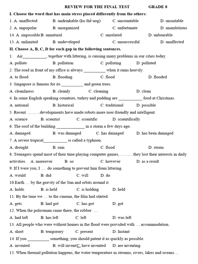 Grade 8 Final Test Review Guide | PDF | Water | Natural Environment