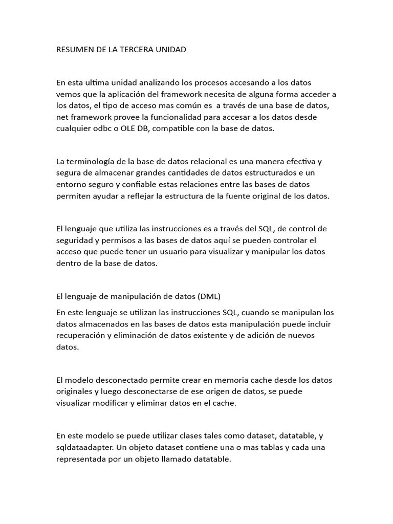 Resumen de La Tercera Unidad | PDF | Bases de datos | SQL