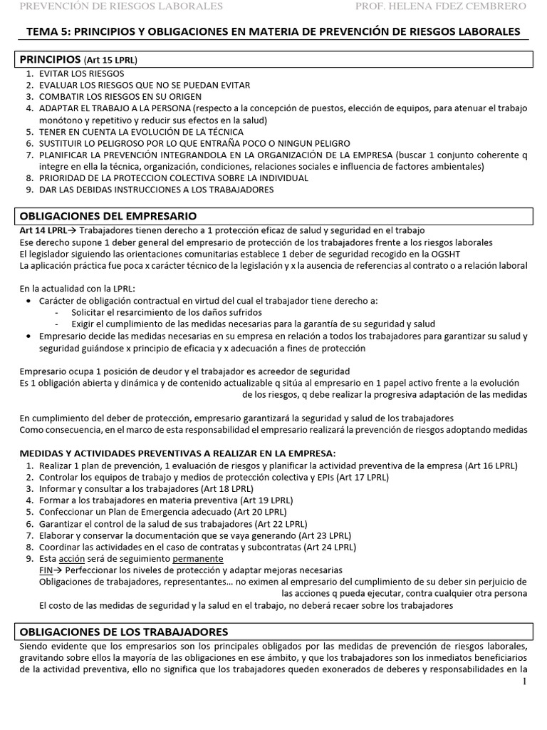 Tema 5 PRL | PDF | Derecho laboral | Valores