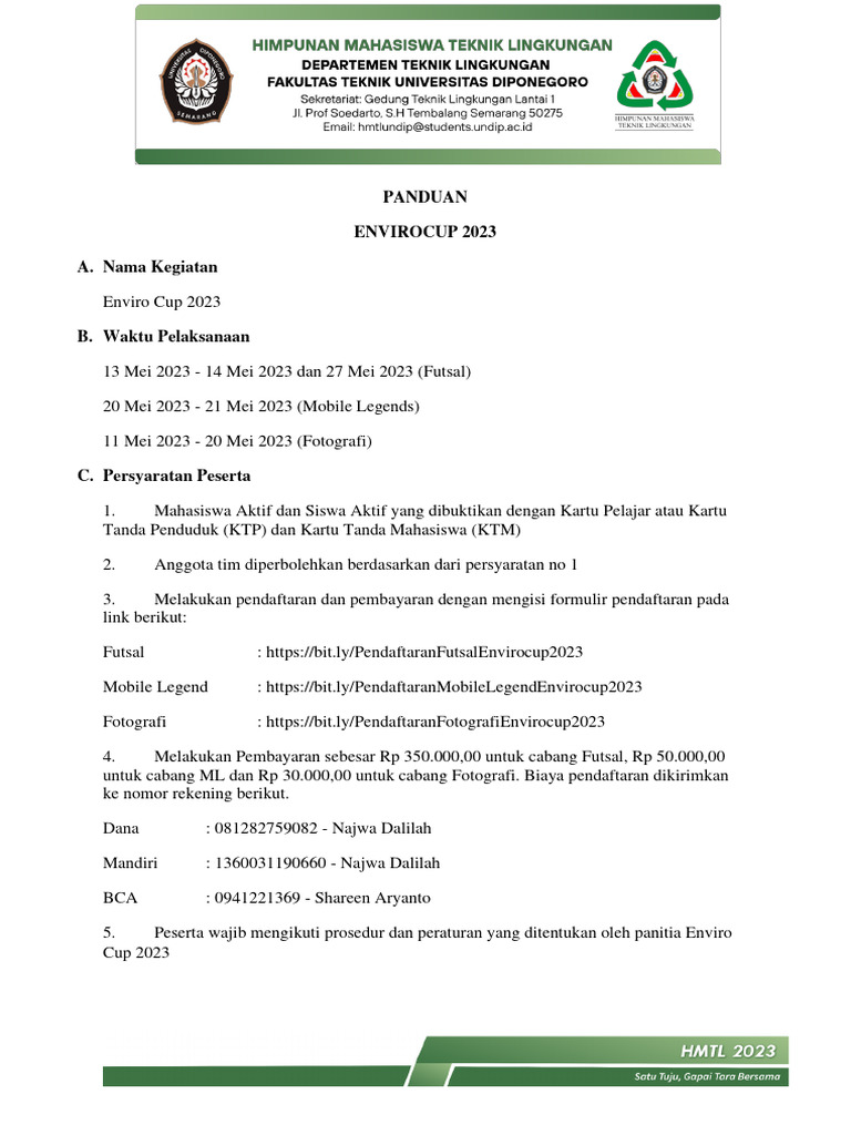 Buku Panduan Enviro Cup 2023 | PDF