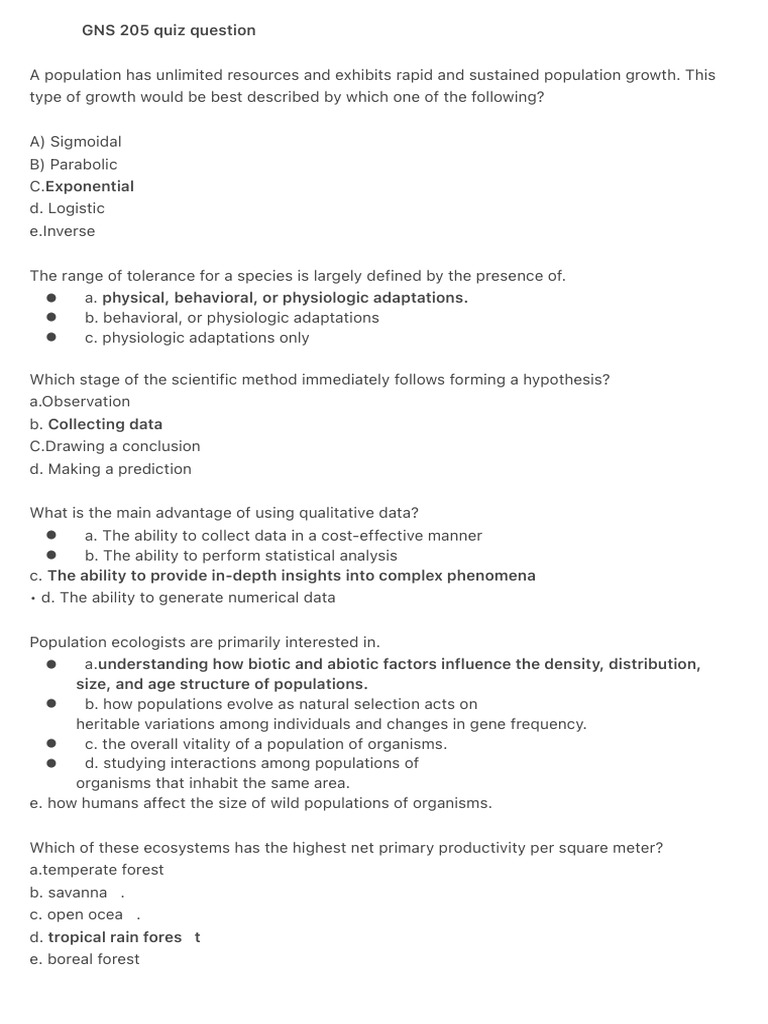 GNS 205 Quiz Question | PDF | Ecosystem | Ecology