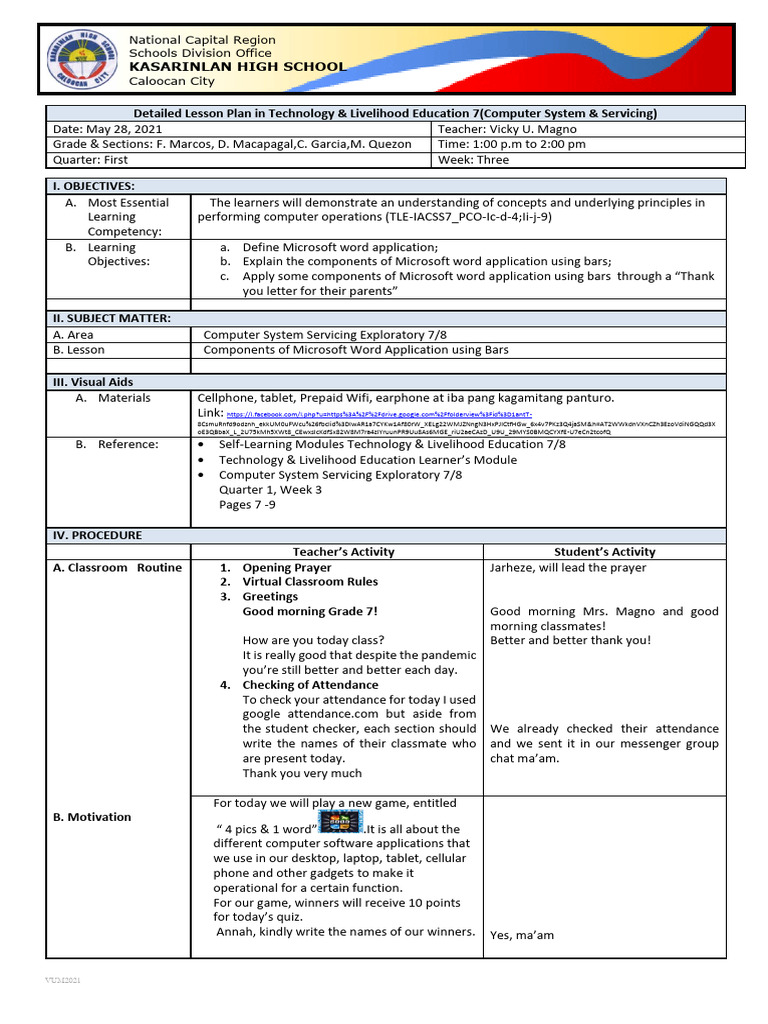 Lesson Plan in TLE 7 CSS 7 | PDF | Icon (Computing) | Application Software