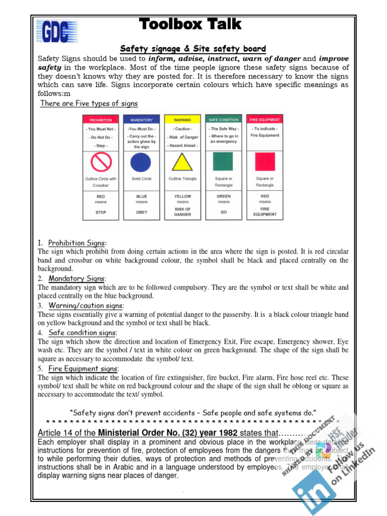 TBT - Safety Signs PDF | PDF | Personal Protective Equipment | Smoke